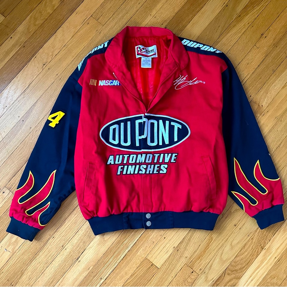 Vintage Nascar Red Embroidered Jacket Flames Sleeves … - Gem